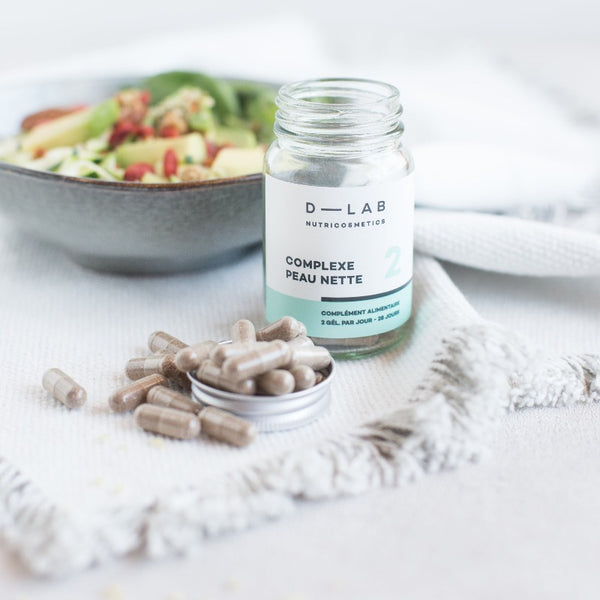 Complexe Peau Nette | Purifie et lisse la peau de D-lab flacon en verre de 56 gélules végétales ...